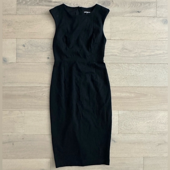 Express | Dresses | Express Black Sheath Midi Dress Crew Neck ...